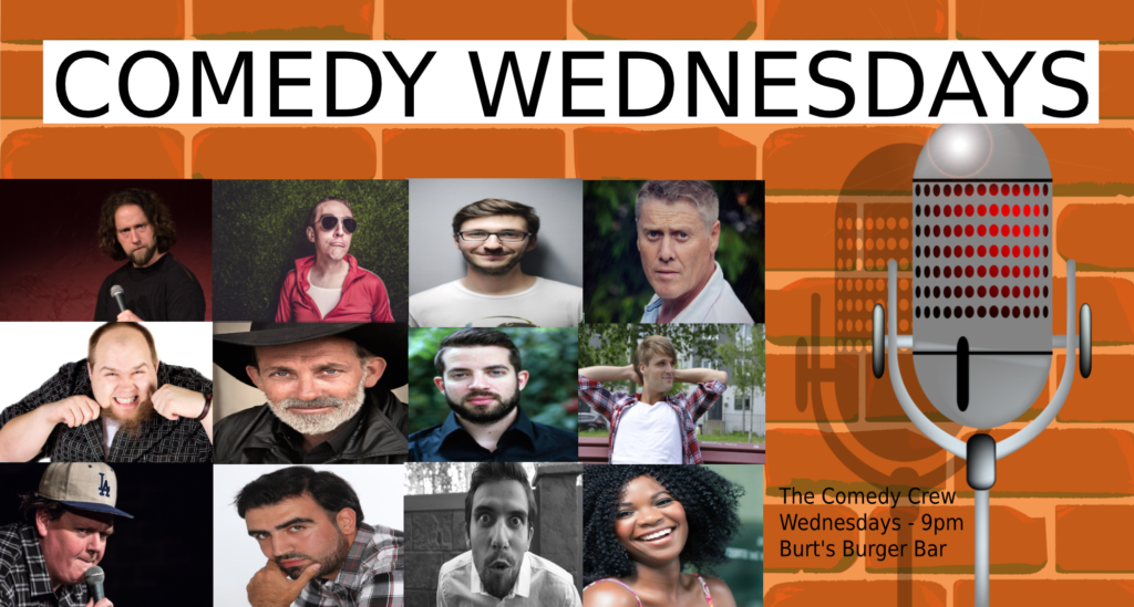 Poster for local comedy show just headshots of 12 people that aren’t ...